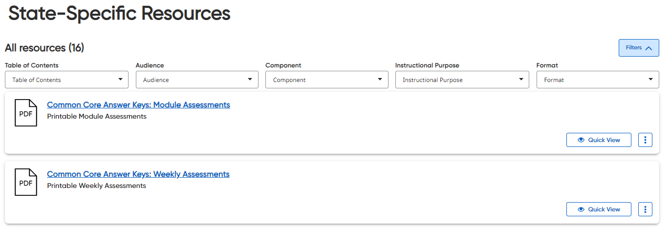 Locating the Answer Keys for Printable Module and Weekly Common Core ...