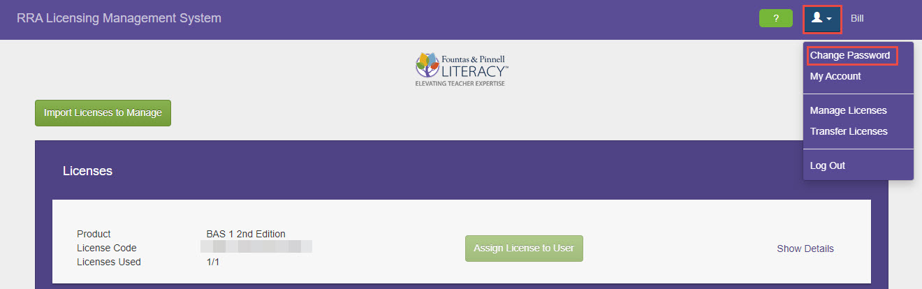 Changing a Password on Heinemann Fountas & Pinnell License Management ...