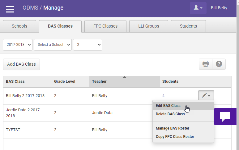 Editing a Class in Heinemann Fountas & Pinnell Online Data Management System (ODMS)