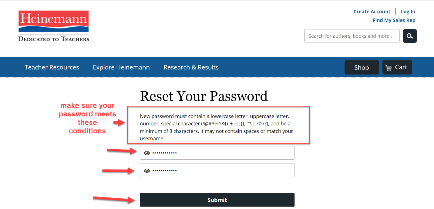 Resetting a Password on the Heinemann.com Website