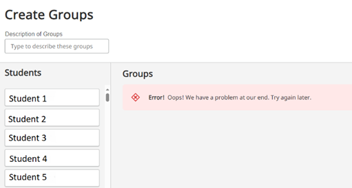 “Error! Oops! We have a problem at our end. Try again later.” message ...