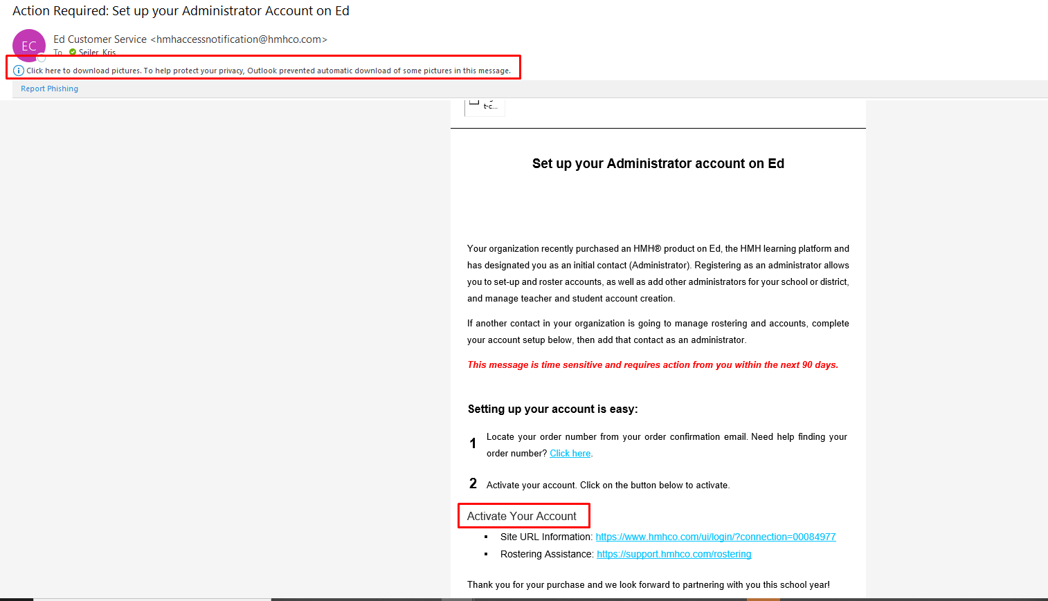 "Activate Your Account" Not Displaying as a Hyperlink to Create HMH Ed ...