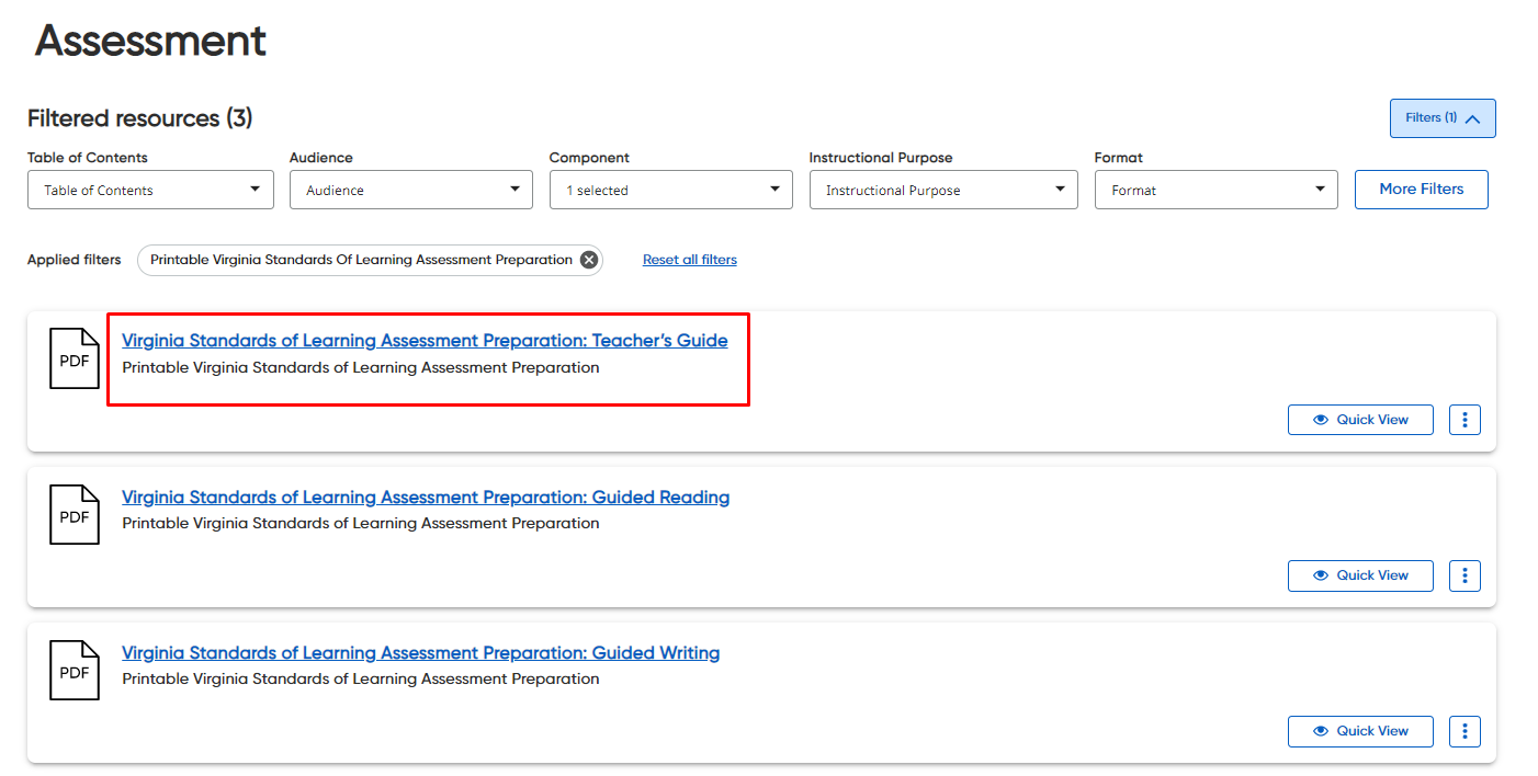 Location of Answer Key for Virginia Standards of Learning Preparation ...
