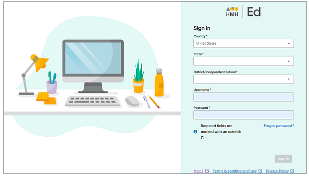 Logging in to HMH Ed via Ed-Specific (Direct) Log In as a Student