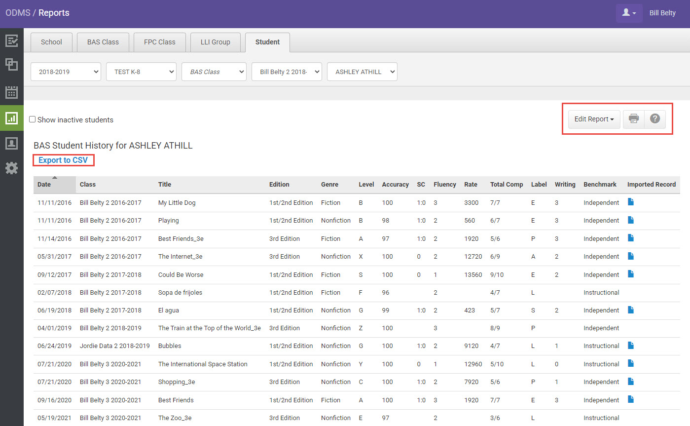 BAS Student History Report Overview with Heinemann Fountas & Pinnell ...