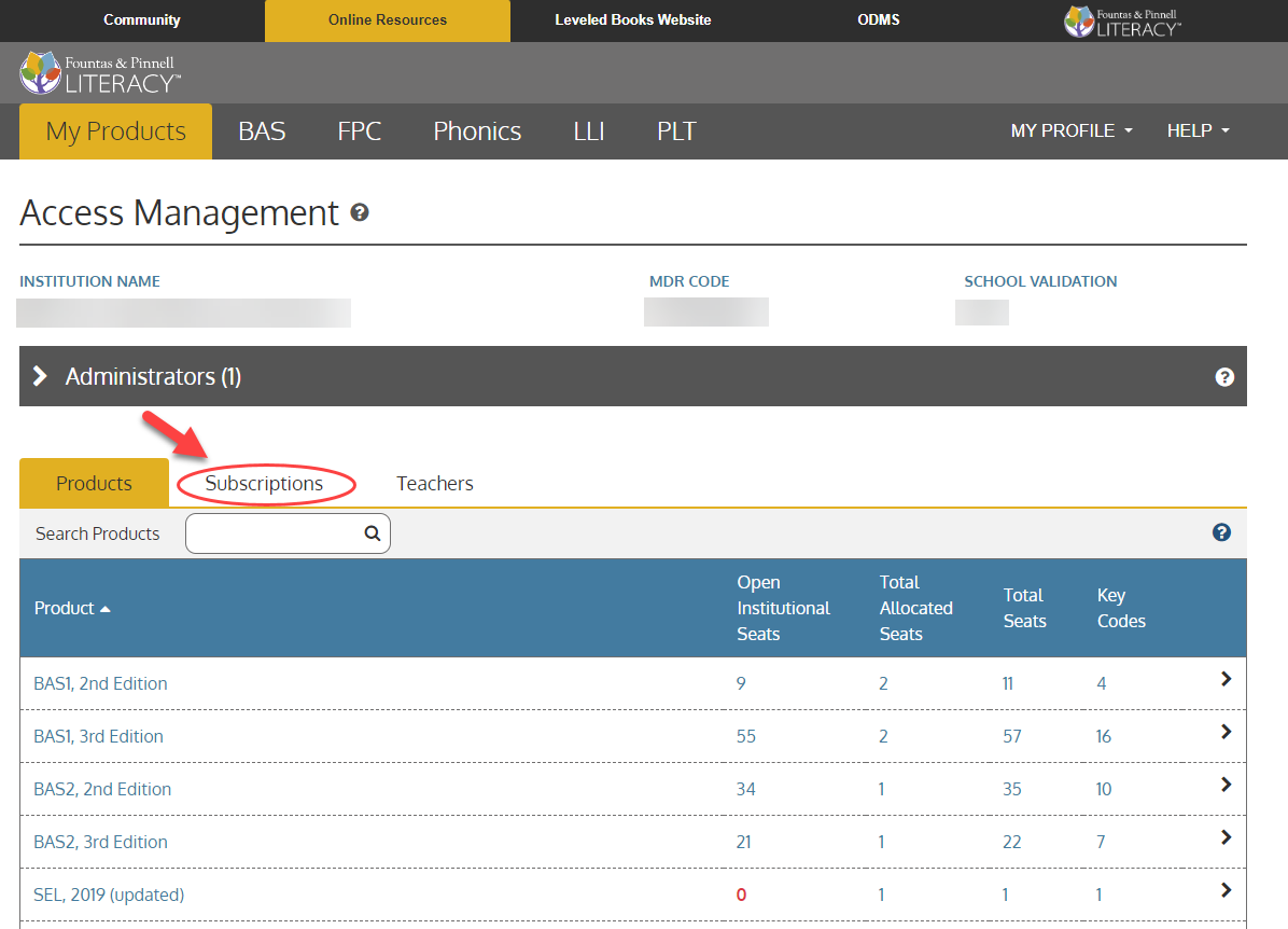 Working With the Subscriptions Tab in Heinemann Fountas & Pinnell Resources
