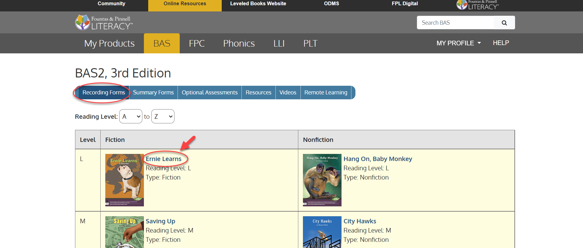 Locating Recording Forms for Benchmark Assessment System (BAS) in ...