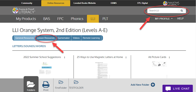 Locating Recording Forms for LLI in Heinemann Fountas & Pinnell Resources