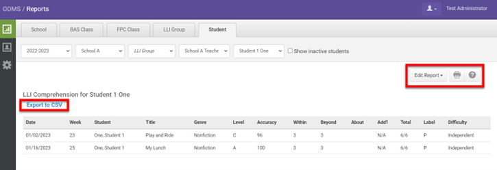 LLI Student Comprehension Report Overview in Heinemann Fountas ...