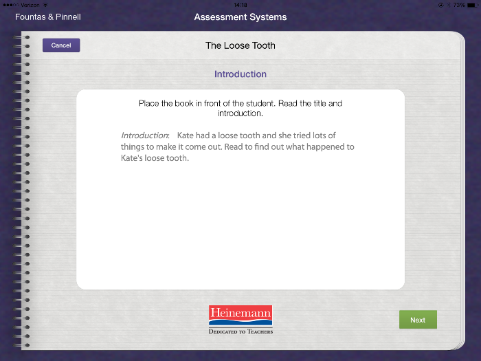 Reading the Introduction on the Heinemann Fountas & Pinnell Assessment ...