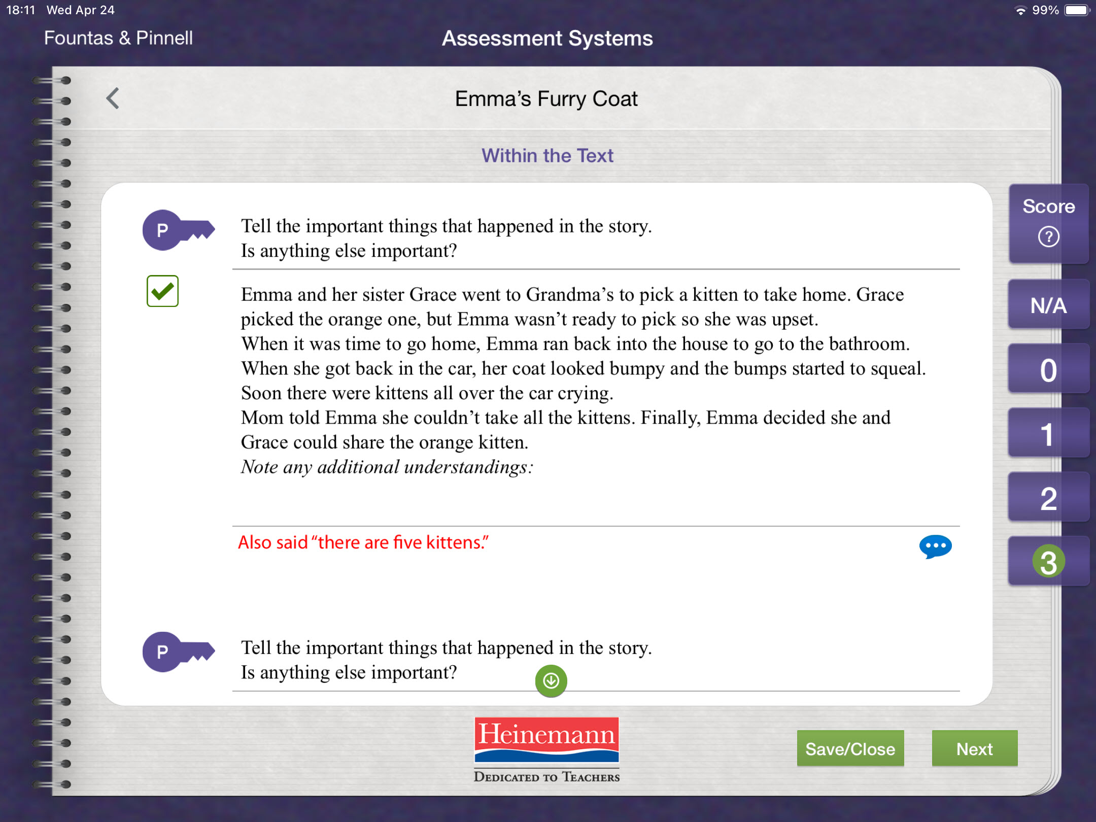 Scoring and Analyzing on the Heinemann Fountas & Pinnell Assessment ...