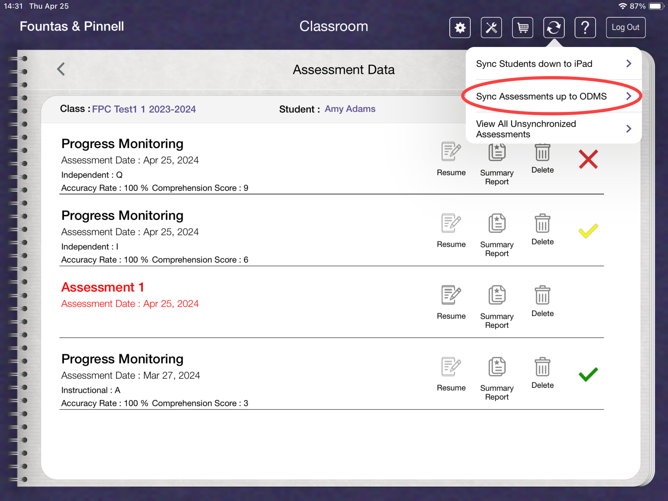 Syncing to the ODMS on the Heinemann Fountas & Pinnell Assessment ...
