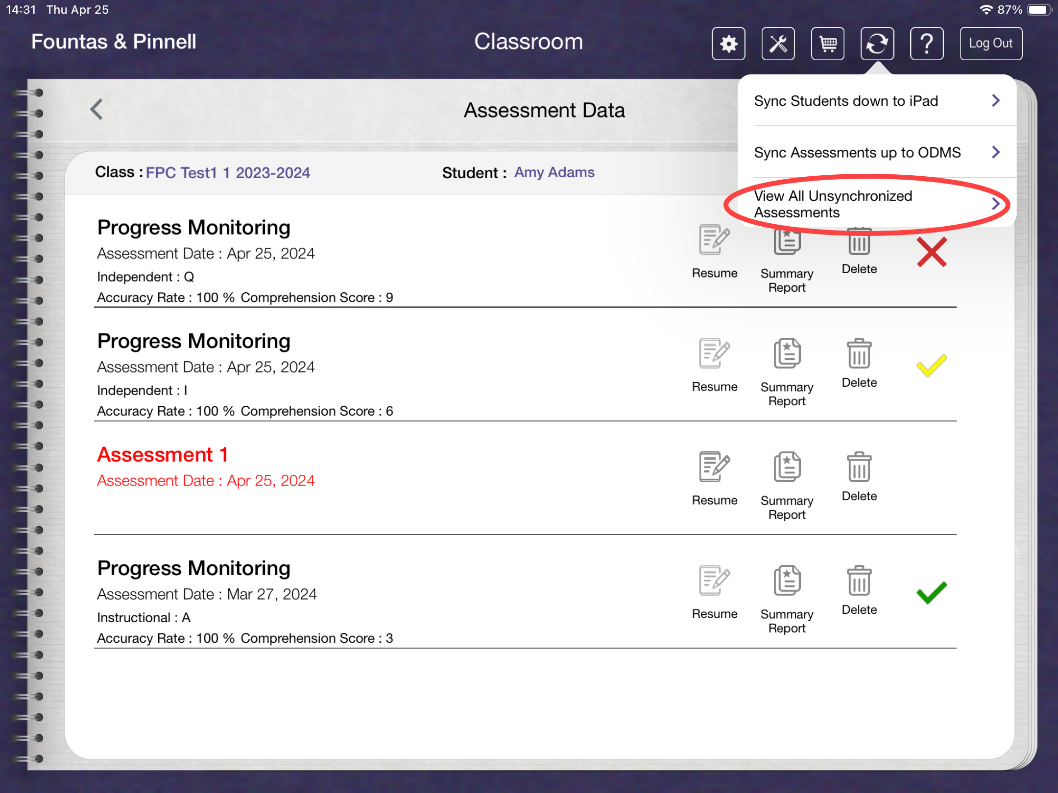 Syncing to the ODMS on the Heinemann Fountas & Pinnell Assessment ...