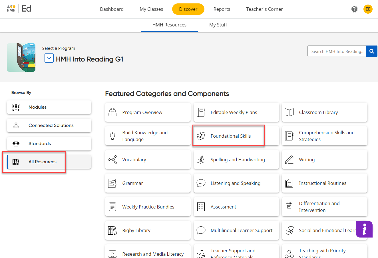 Locating Anchor Charts for Into Reading in HMH Ed