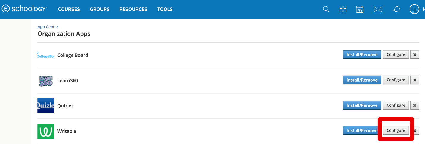 Setting Up Writable for HMH Ed for Schoology as an Administrator