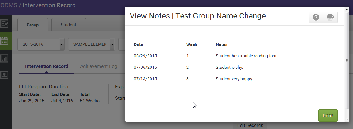 LLI Intervention Record Group Screen Overview in Heinemann Fountas ...
