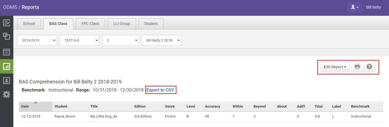 BAS Class Comprehension Report Overview on Heinemann Fountas & Pinnell ...