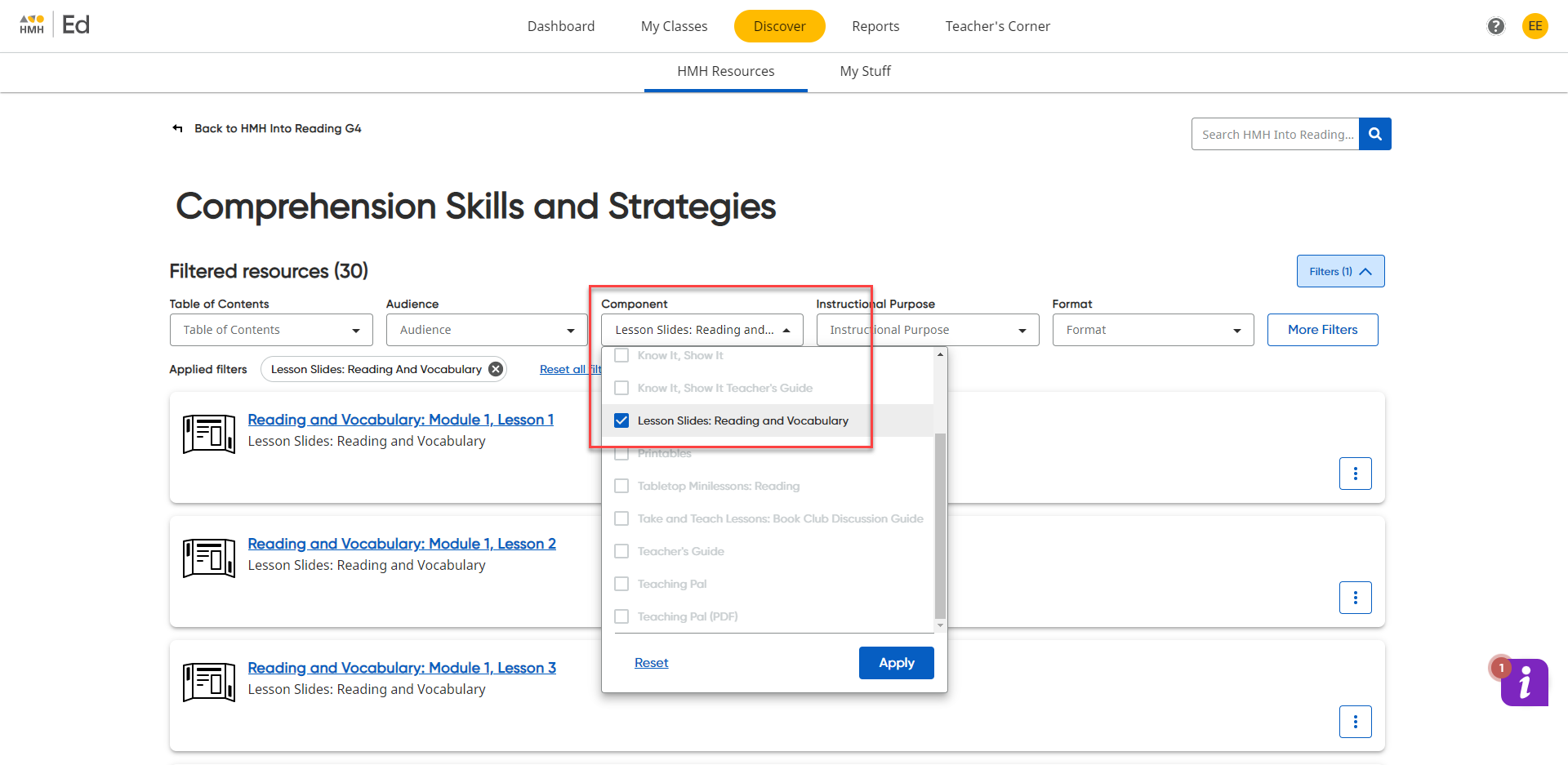 Locating Into Reading Lesson Slides: Reading and Vocabulary in HMH Ed