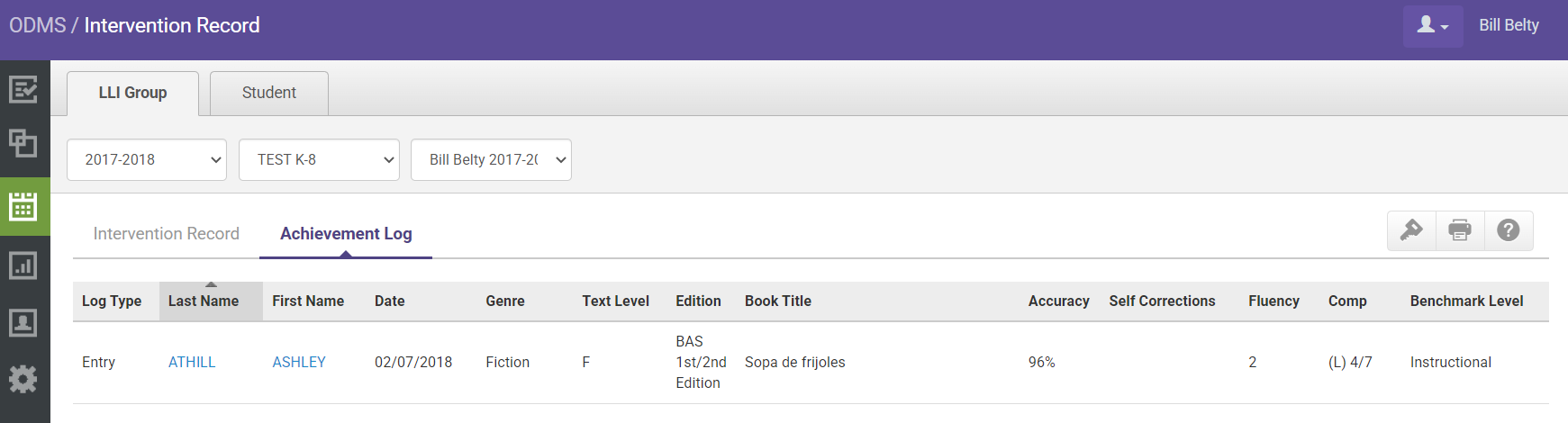 LLI Intervention Record Achievement Log Screen Overview in Heinemann ...