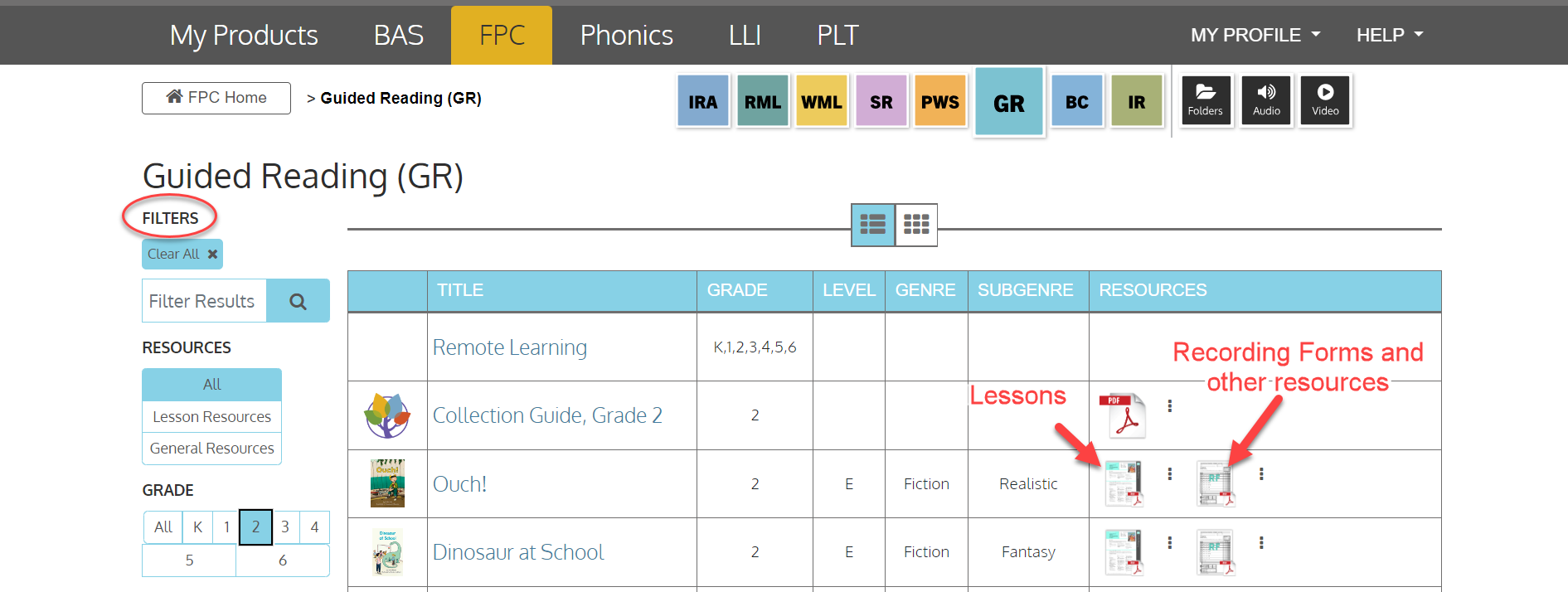Viewing Different Types of Resources in Heinemann Fountas & Pinnell ...