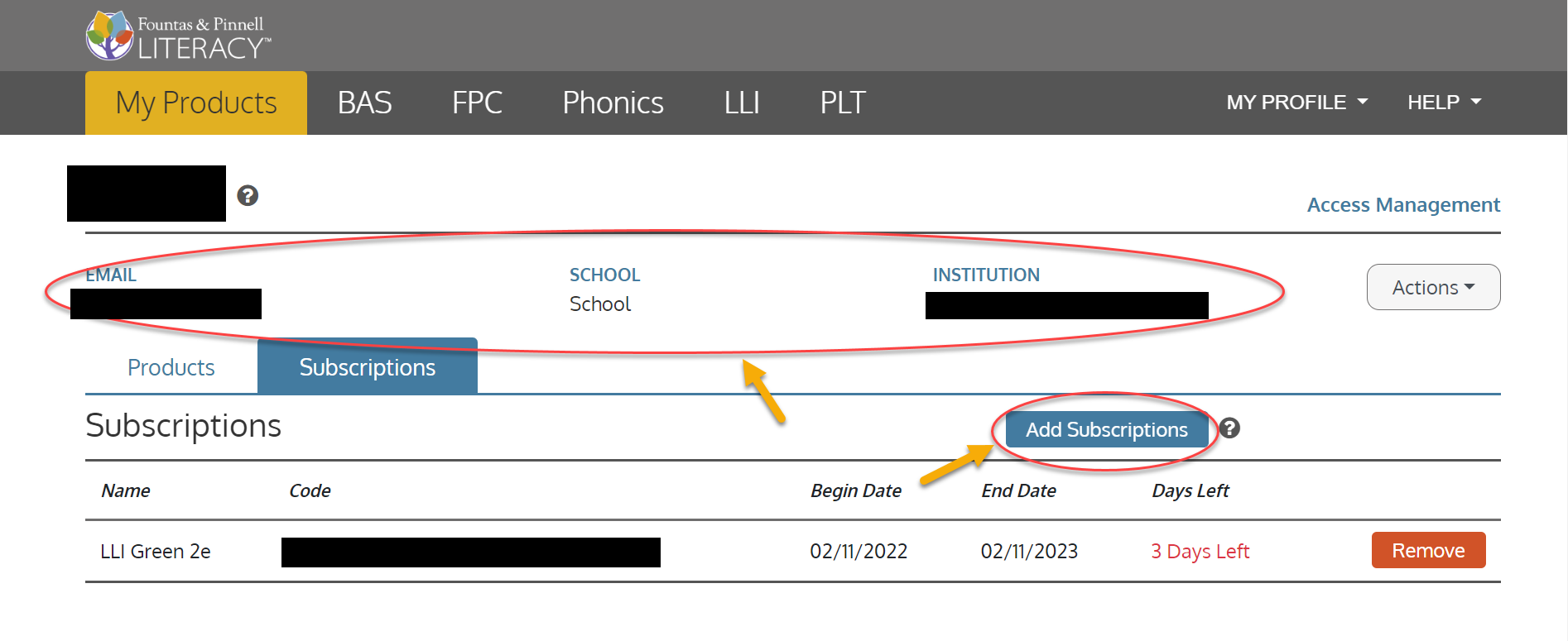 Adding Subscriptions to a Teacher's Account in Heinemann Fountas & Pinnell Resources
