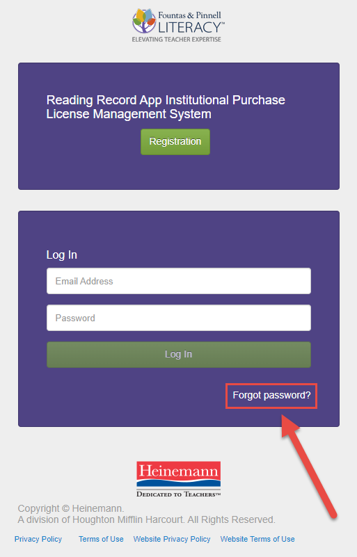 Resetting Password with Heinemann Reading Record App License Management ...