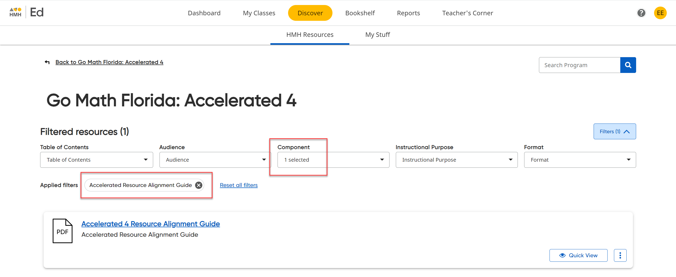 Locating Go Math on HMH Ed Florida Accelerated Chapter Tests