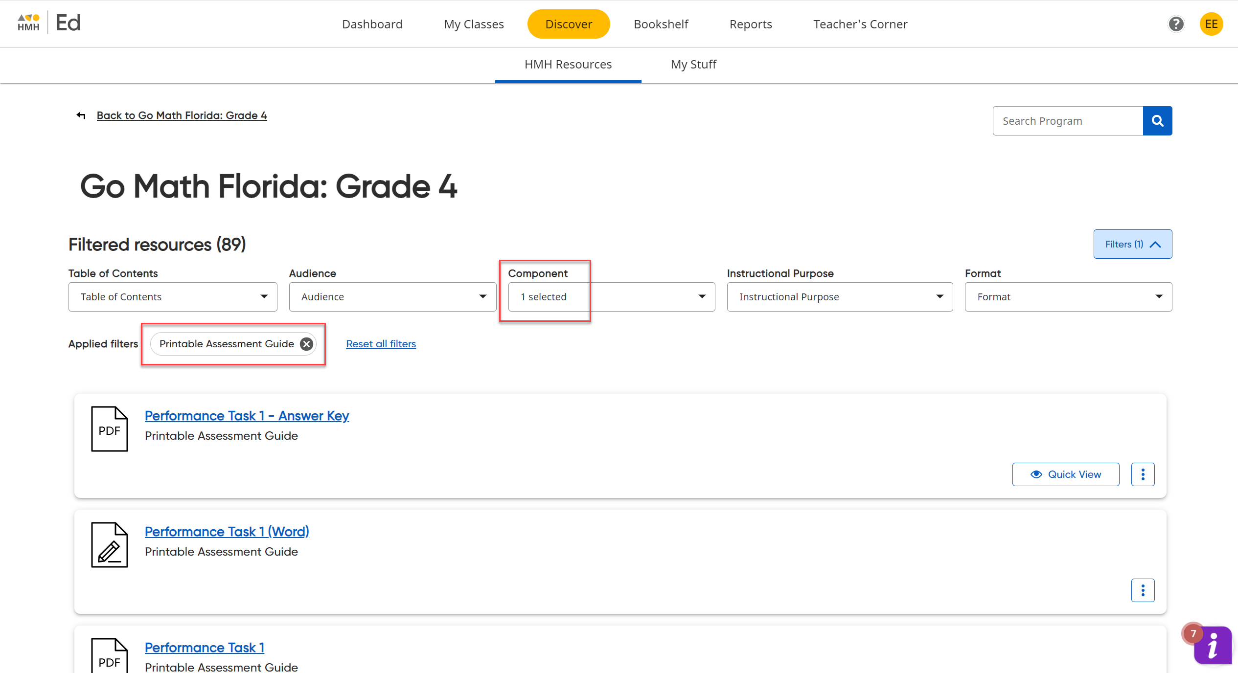 Locating Go Math on HMH Ed Florida Accelerated Chapter Tests