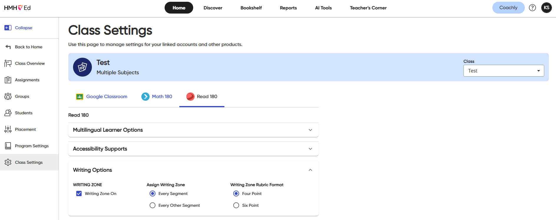 Read 180 Class Settings in HMH Ed as a Teacher