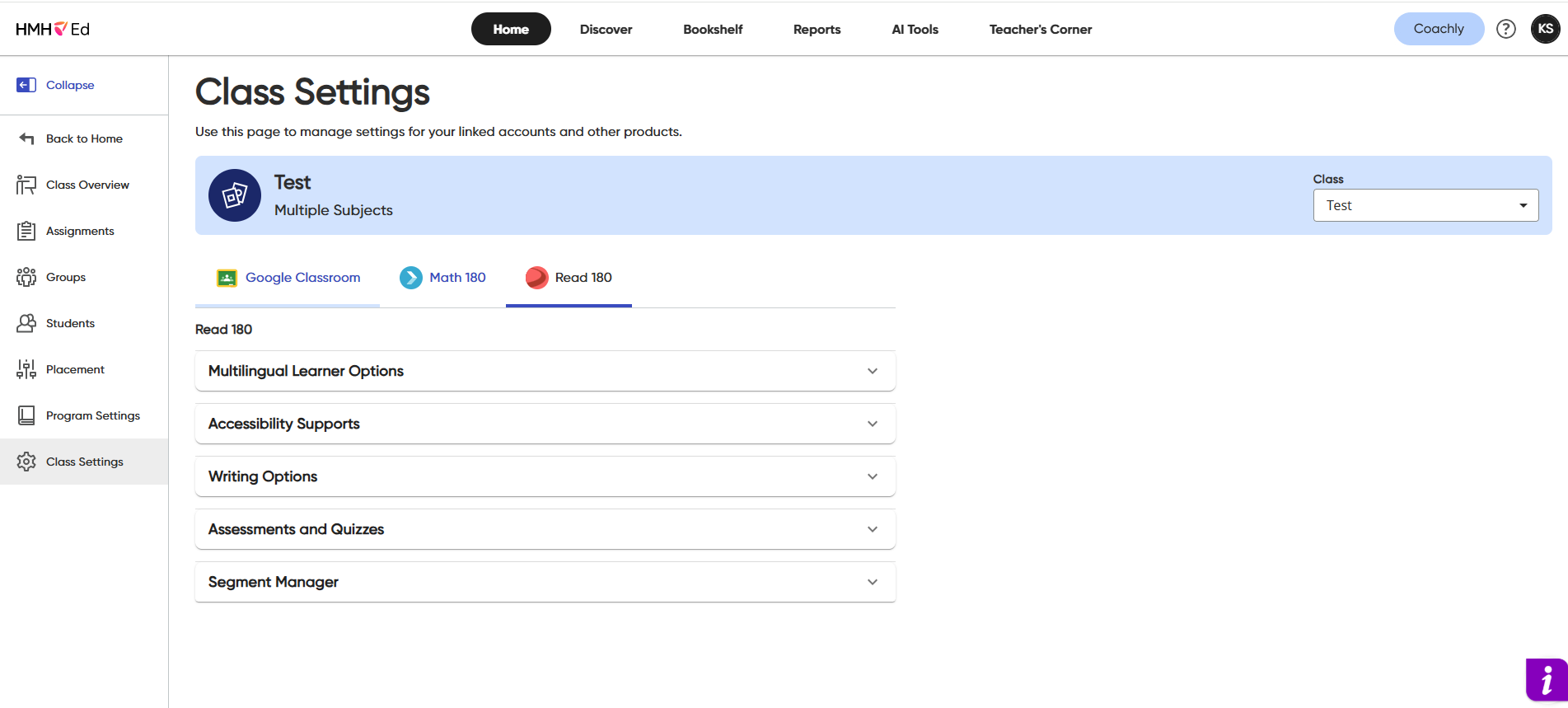 Read 180 Class Settings in HMH Ed as a Teacher