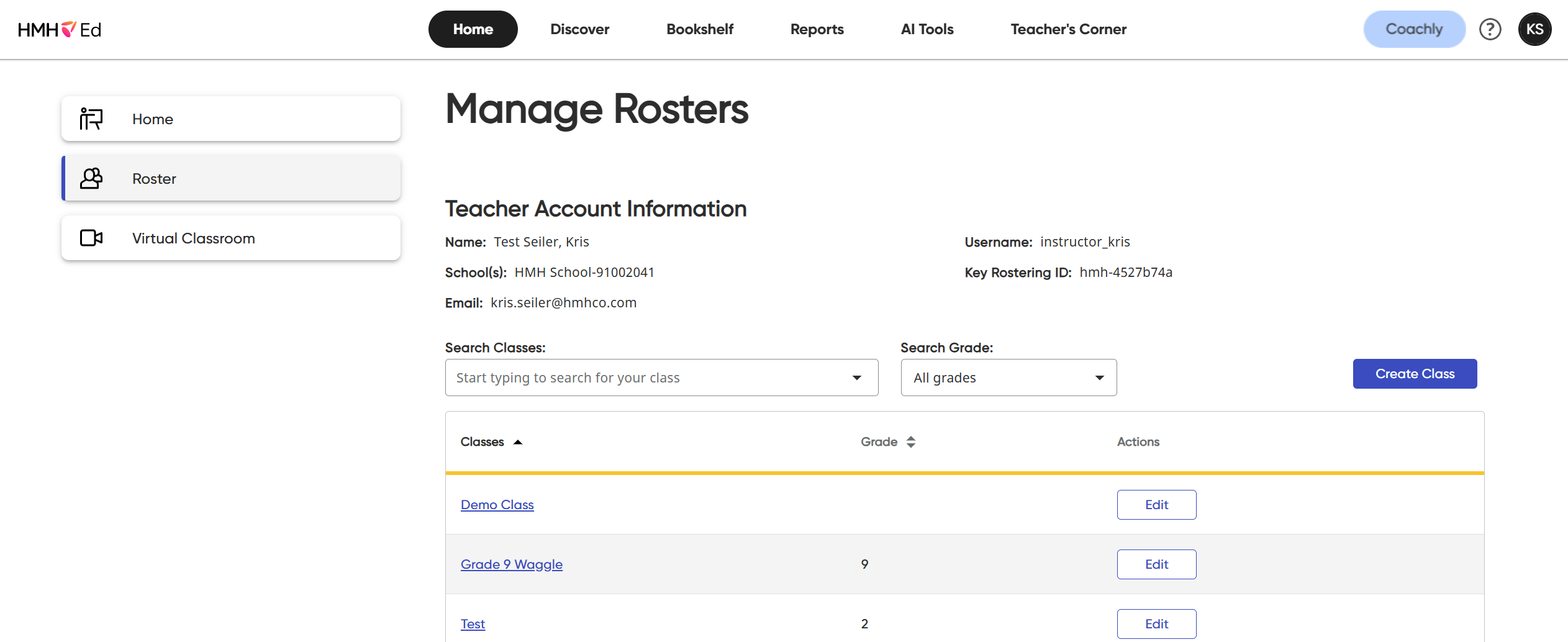 Delete a Class in HMH Ed as a Teacher